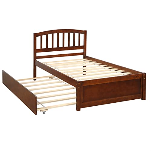 n/a Twin Size Platform Bed Wood Bed Frame with Trundle, Pine