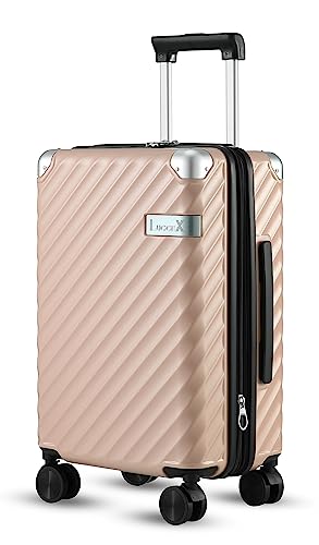 LUGGEX Pink Carry On Luggage 22x14x9 - PC Expandable Hard Shell Suitcase with Spinner Wheels