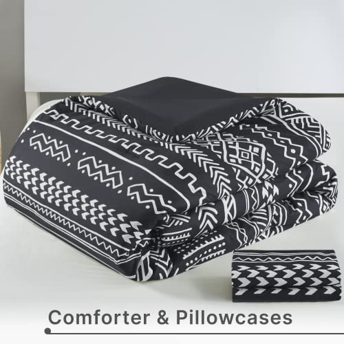 Codi Soleil Aztec Comforter Set Twin Size, Black Boho Folkloric Art Pattern Bedding, Soft Microfiber Fill Bed Sets, 1 Comforter & 1 Pillowcase(68x90 Inches)