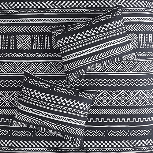 Codi Soleil Aztec Comforter Set Twin Size, Black Boho Folkloric Art Pattern Bedding, Soft Microfiber Fill Bed Sets, 1 Comforter & 1 Pillowcase(68x90 Inches)