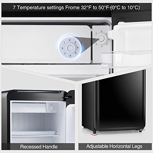 Havato 3.2 Cu. Ft Adjustable Thermostat Control Small refrigerator, Compact Mini Fridge with Freezer, Retro Recessed Handles mini refrigerator for Bedroom, Dorm, Office, RV, (Black)