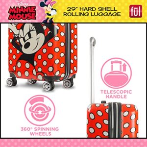 FUL Disney Minnie Mouse 29 Inch Rolling Luggage, Polka Dot Printed Hardshell Suitcase with Wheels, Red