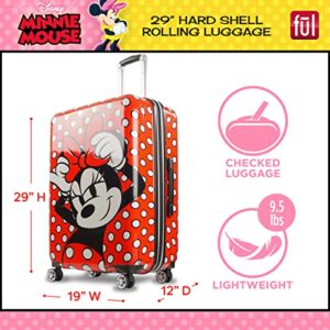 FUL Disney Minnie Mouse 29 Inch Rolling Luggage, Polka Dot Printed Hardshell Suitcase with Wheels, Red