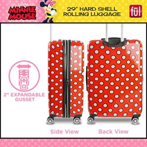 FUL Disney Minnie Mouse 29 Inch Rolling Luggage, Polka Dot Printed Hardshell Suitcase with Wheels, Red