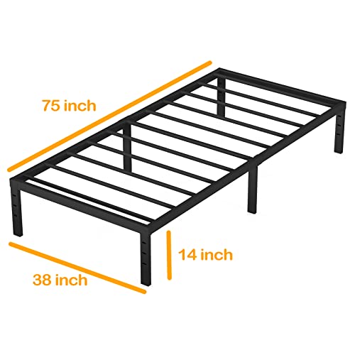 Eavesince Twin Bed Frames No Box Spring Needed 14 Inch High Max 1000 Pound Heavy Duty Metal Twin Size Platform Easy Assembly Noise Free Black