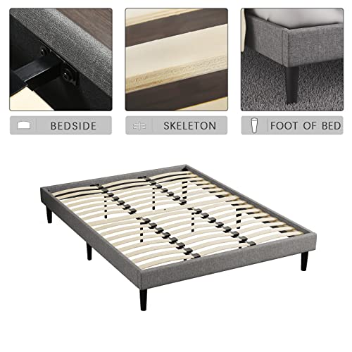 Hope & Living California King Bed Frame - Upholstered Low Profile Platform Bed, Camas King,Mattress Foundation, Strong Wood Slat Support Bed Frames, No Box Spring Needed, Noise Free,Easy Assembly