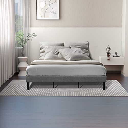 Hope & Living California King Bed Frame - Upholstered Low Profile Platform Bed, Camas King,Mattress Foundation, Strong Wood Slat Support Bed Frames, No Box Spring Needed, Noise Free,Easy Assembly