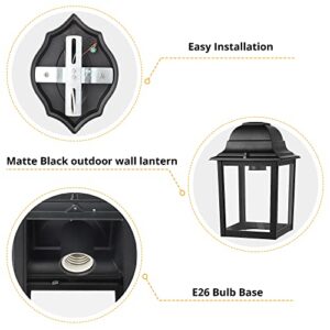 FOLKSMATE Outdoor Wall Light Fixture, Exterior Waterproof Wall Lantern, Wall Mounted Porch Lights with Glass Shade, E26 Socket, Black Outdoor Lights for Patio, Front Door, Garage, Entryway, 2-Pack