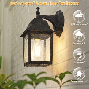 FOLKSMATE Outdoor Wall Light Fixture, Exterior Waterproof Wall Lantern, Wall Mounted Porch Lights with Glass Shade, E26 Socket, Black Outdoor Lights for Patio, Front Door, Garage, Entryway, 2-Pack