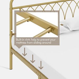 Yaheetech Queen Bed Frame Metal Platform Bed with Petal Accented Headboard/Footboard/14.4 Inch Under Bed Storage/No Box Spring Needed,Antique Gold