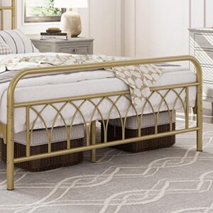 Yaheetech Queen Bed Frame Metal Platform Bed with Petal Accented Headboard/Footboard/14.4 Inch Under Bed Storage/No Box Spring Needed,Antique Gold