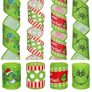 anydesign christmas wired edge ribbon 2.5 inch 24 yard christmas craft ribbon funny cartoon character gift wrapping ribbon decorative ribbon for xmas tree wreath bows diy craft decoration