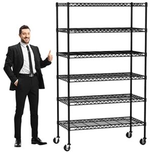 yykokocat 6-tier wire shelving unit 2100lb capacity adjustable storage shelves heavy duty storage rack with wheels nsf metal shelf for closet kitchen garage basement, 82" h x 48" l x 18" d- black