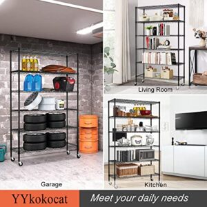 YYkokocat 6-Tier Wire Shelving Unit 2100Lb Capacity Adjustable Storage Shelves Heavy Duty Storage Rack with Wheels NSF Metal Shelf for Closet Kitchen Garage Basement, 82" H x 48" L x 18" D- Black