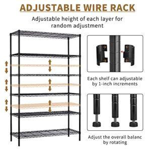 YYkokocat 6-Tier Wire Shelving Unit 2100Lb Capacity Adjustable Storage Shelves Heavy Duty Storage Rack with Wheels NSF Metal Shelf for Closet Kitchen Garage Basement, 82" H x 48" L x 18" D- Black