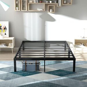 Rooflare Queen Bed Frame 14 Inch High 9 Legs Max 3500lbs Heavy Duty Sturdy Metal Steel Queen Size Platform No Box Spring Needed Black Easy to Assemble-Black