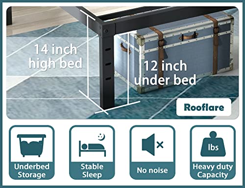 Rooflare Queen Bed Frame 14 Inch High 9 Legs Max 3500lbs Heavy Duty Sturdy Metal Steel Queen Size Platform No Box Spring Needed Black Easy to Assemble-Black