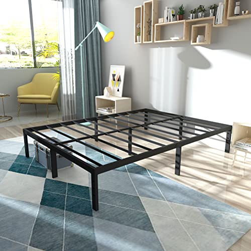 Rooflare Queen Bed Frame 14 Inch High 9 Legs Max 3500lbs Heavy Duty Sturdy Metal Steel Queen Size Platform No Box Spring Needed Black Easy to Assemble-Black