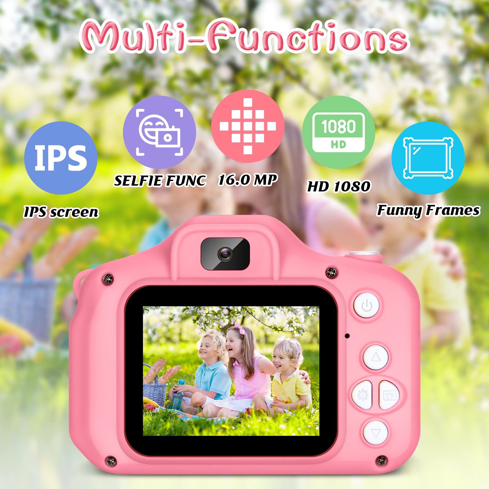 Kids Camera for Boys and Girls, SINEAU Digital Camera for Kids Toy Gift, Toddler Camera Christmas Birthday Gifts for Age 3-12 with 32GB SD Card, Video Recorder 1080P IPS 2 Inch(Pink)