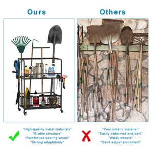 OUSHENG Garden Tool Organizer for Garage, 37"x26"x16" Yard Tool Racks with Wheels, Power Tool Oraganizer and Storage Holder for Garage Garden Yard Shed Indoor Outdoor, Gifts for men