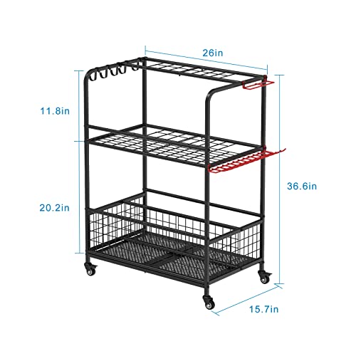 OUSHENG Garden Tool Organizer for Garage, 37"x26"x16" Yard Tool Racks with Wheels, Power Tool Oraganizer and Storage Holder for Garage Garden Yard Shed Indoor Outdoor, Gifts for men