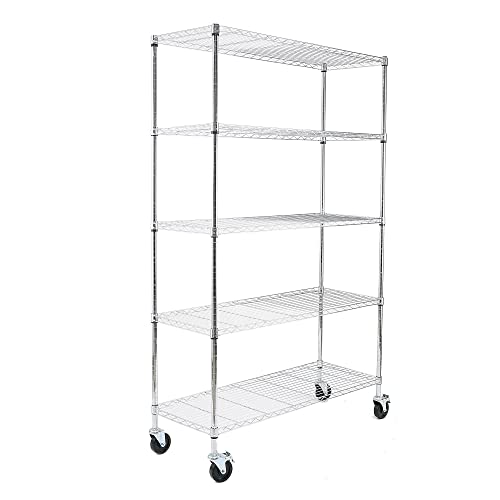 EFINE 5-Tier Chrome NSF Certified Storage Shelves, Heavy Duty Steel Wire Shelving Unit with Wheels and Adjustable Feet, Used as Pantry Shelf, Garage or Bakers Rack Kitchen Shelving - (18"x48"x72")