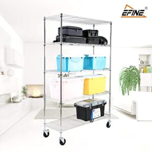 EFINE 5-Tier Chrome NSF Certified Storage Shelves, Heavy Duty Steel Wire Shelving Unit with Wheels and Adjustable Feet, Used as Pantry Shelf, Garage or Bakers Rack Kitchen Shelving - (18"x48"x72")