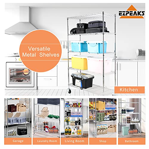 EFINE 5-Tier Chrome NSF Certified Storage Shelves, Heavy Duty Steel Wire Shelving Unit with Wheels and Adjustable Feet, Used as Pantry Shelf, Garage or Bakers Rack Kitchen Shelving - (18"x48"x72")