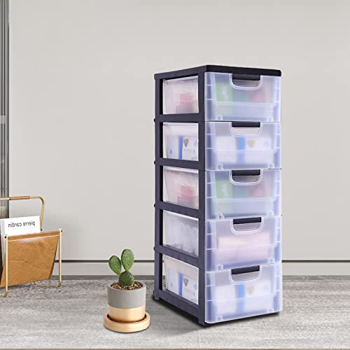 Plastic Storage Cabinet 5 Drawers Plastic Drawer Organizer Clear Storage Tower for Living Room Bedroom Office 11.81*15.75*33.07in