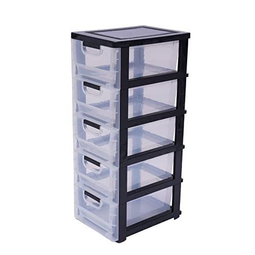 Plastic Storage Cabinet 5 Drawers Plastic Drawer Organizer Clear Storage Tower for Living Room Bedroom Office 11.81*15.75*33.07in