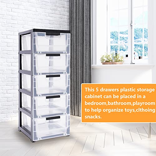 Plastic Storage Cabinet 5 Drawers Plastic Drawer Organizer Clear Storage Tower for Living Room Bedroom Office 11.81*15.75*33.07in