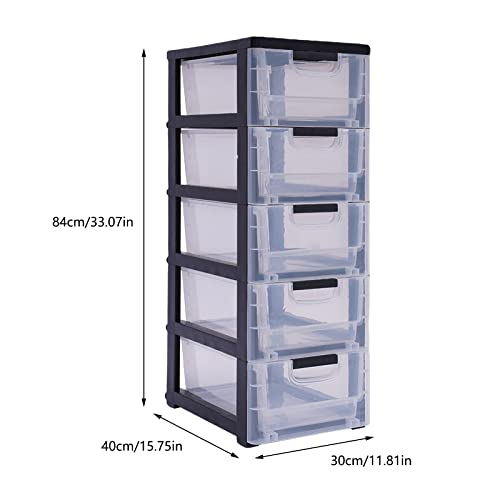 Plastic Storage Cabinet 5 Drawers Plastic Drawer Organizer Clear Storage Tower for Living Room Bedroom Office 11.81*15.75*33.07in