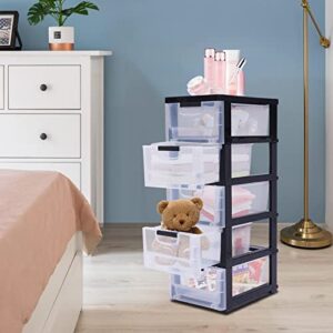 Plastic Storage Cabinet 5 Drawers Plastic Drawer Organizer Clear Storage Tower for Living Room Bedroom Office 11.81*15.75*33.07in