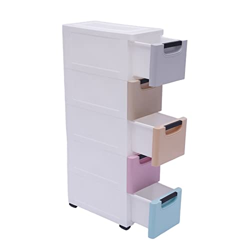 Narrow Plastic Drawers Dresser with 5 Drawers, 15.75 x 7.87 x 33.07inches Plastic Tower Closet Organizer with Wheels Suitable for Apartments Condos And Dorm Room, Gdrasuya10