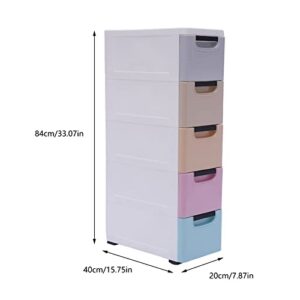 Narrow Plastic Drawers Dresser with 5 Drawers, 15.75 x 7.87 x 33.07inches Plastic Tower Closet Organizer with Wheels Suitable for Apartments Condos And Dorm Room, Gdrasuya10