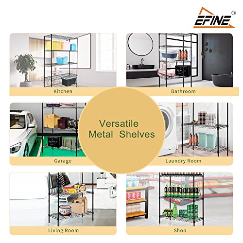 EFINE 5-Tier NSF Certified Storage Shelves, Heavy Duty Steel Wire Shelving Unit with Wheels and Adjustable Feet, Used as Pantry Shelf, Garage or Bakers Rack Kitchen Shelving - (18"x48"x72" Black)