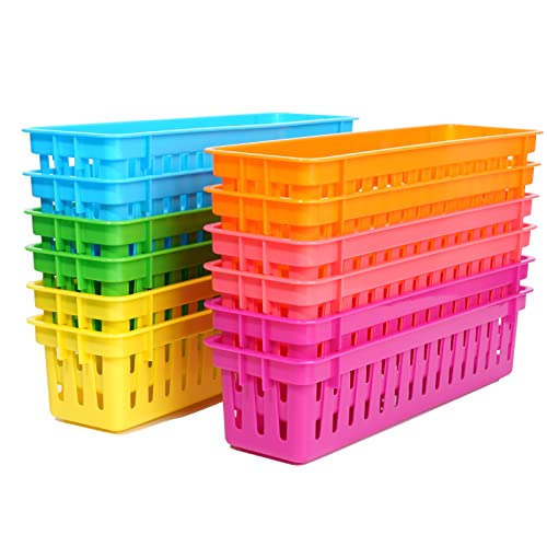 ZZYFGH 12 Pack Pencil Holder for Kids Desk, Colorful Pen Baskets Tray for Organizing Classroom Supplies