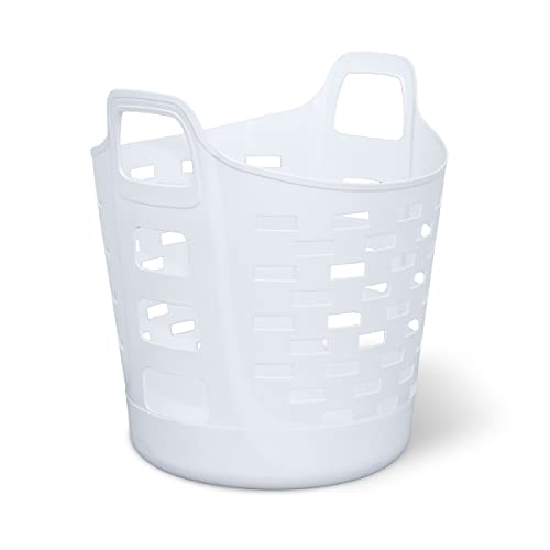 Clorox Flexible Laundry Basket - Plastic Hamper for Clothes, Bedroom, and Storage - Portable Round Bin with Carry Handles, 1 Bushel, White