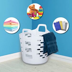 Clorox Flexible Laundry Basket - Plastic Hamper for Clothes, Bedroom, and Storage - Portable Round Bin with Carry Handles, 1 Bushel, White