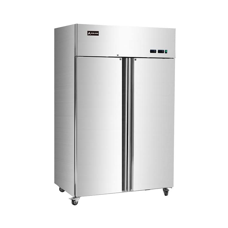 Aceland AR-48B NON-ETL 48'' W Commercial Refrigerator 2 door Stainless Reach in Solid door Upright Fan Cooling Cooler for Restaurant, Bar, Shop, Residential 36 Cu.ft, Silver