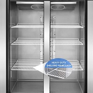 Aceland AR-48B NON-ETL 48'' W Commercial Refrigerator 2 door Stainless Reach in Solid door Upright Fan Cooling Cooler for Restaurant, Bar, Shop, Residential 36 Cu.ft, Silver