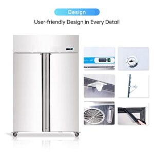 Aceland AR-48B NON-ETL 48'' W Commercial Refrigerator 2 door Stainless Reach in Solid door Upright Fan Cooling Cooler for Restaurant, Bar, Shop, Residential 36 Cu.ft, Silver