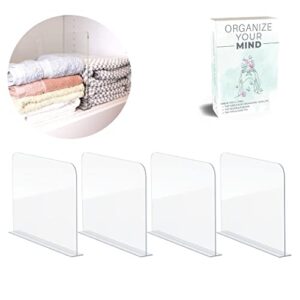 4pc shelf divider, with spare adhesives, adjustable closet organisation, multi-purpose shelf separator for bedroom, closet, pantry, linen, kitchen, office, bookshelf,