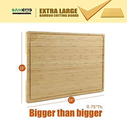 Extra Large Bamboo Cutting Board, 24x18 Inch Large Butcher Block Chopping Board with Handle and Juice Groove, Carving Board for Turkey, Meat, Vegetables, BBQ, 100% Organic Bamboo （XXL，24" x 18"）