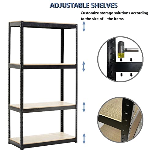 4 Tier Metal Shelving Unit Adjustable Garage Storage Utility Rack Heavy Duty Shelves Organization Multipurpose Shelf Warehouse Basement Kitchen Living Room Pantry - 31.49" x 14.47" x 59” Black