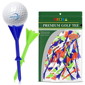 enhua golf tees plastic 60 count,3 1/4 inch long frictionless unbreakable step tee bulk colored tees reduce friction & side spin(mixcolor)