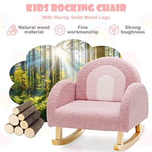 INFANS Kids Sofa, Toddler Rocking Chair with Solid Wooden Frame, Anti-Tipping Design, Plush Fabric, Children Armchair for Nursery Kindergarten Playroom Preschool, Gift for Boys Girls (Pink)