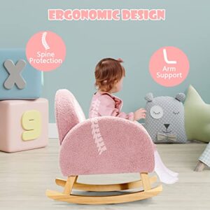 INFANS Kids Sofa, Toddler Rocking Chair with Solid Wooden Frame, Anti-Tipping Design, Plush Fabric, Children Armchair for Nursery Kindergarten Playroom Preschool, Gift for Boys Girls (Pink)