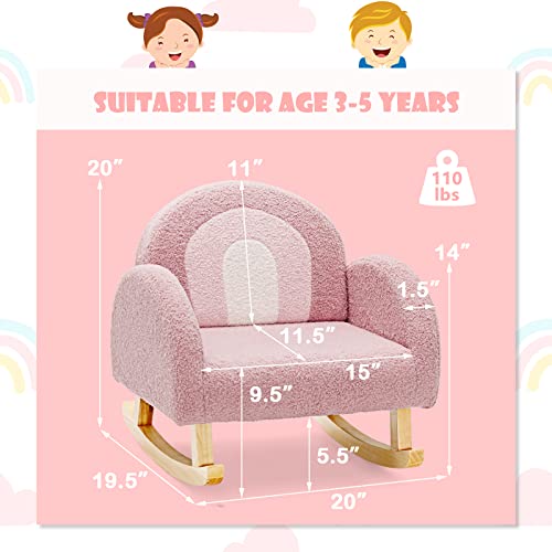 INFANS Kids Sofa, Toddler Rocking Chair with Solid Wooden Frame, Anti-Tipping Design, Plush Fabric, Children Armchair for Nursery Kindergarten Playroom Preschool, Gift for Boys Girls (Pink)