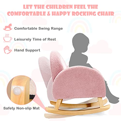 INFANS Kids Sofa, Toddler Rocking Chair with Solid Wooden Frame, Anti-Tipping Design, Plush Fabric, Children Armchair for Nursery Kindergarten Playroom Preschool, Gift for Boys Girls (Pink)